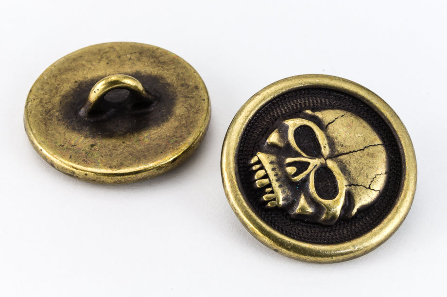 17mm Antique Brass TierraCast Scary Skull Button #CK307 – General Bead