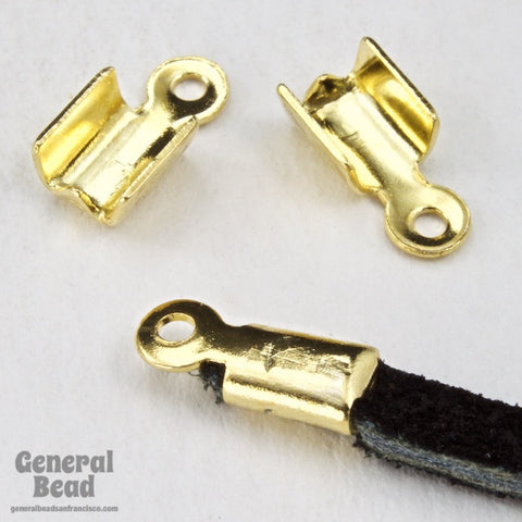4mm x 6mm Fold-Over Gold Tone Cord Crimp with Loop #MFE019 – General Bead